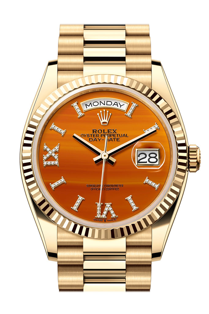 Rolex Day-Date 36 Gold Fluted Bezel Yellow Gold Watch 128238