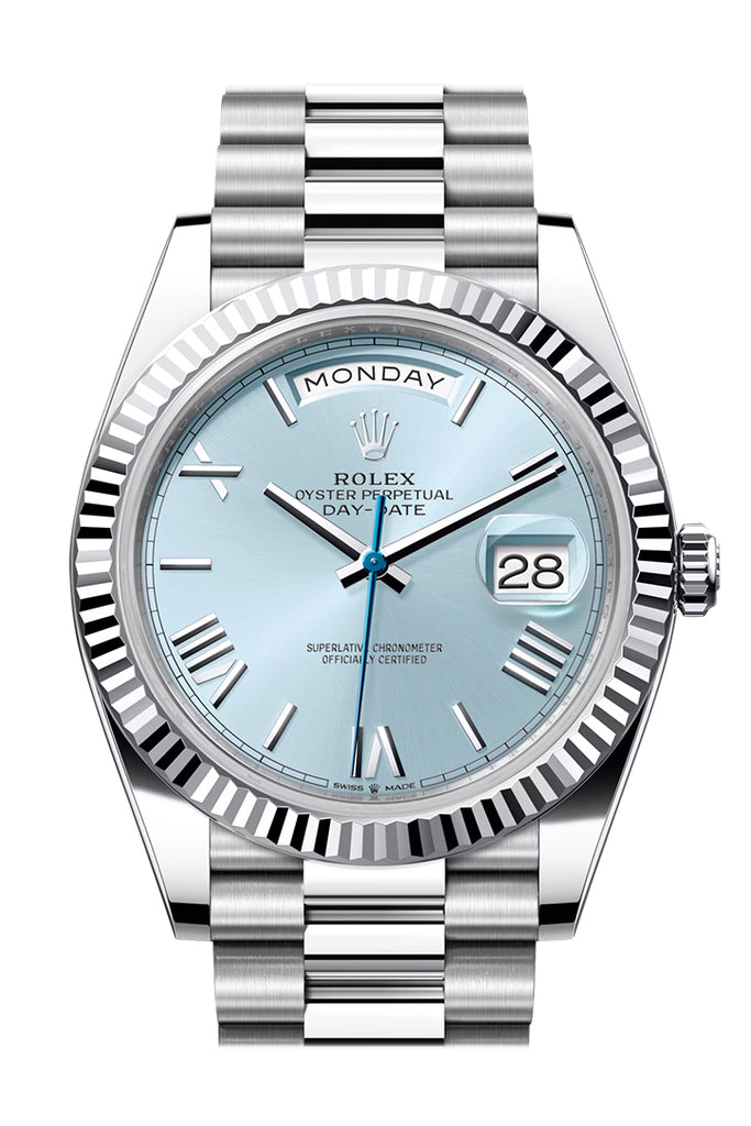 Rolex Day-Date 40 Ice-Blue Fluted Platinum Mens Watch 228236